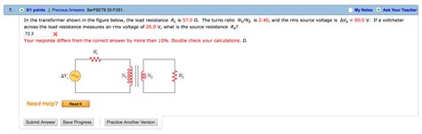 Solved In The Transformer Shown In The Figure Below The Chegg