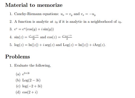 Solved Material To Memorize Cauchy Riemann Equations U Y Chegg