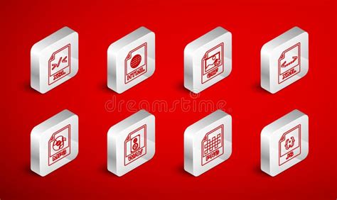 Set Line Js File Document Html  Xml Png Xsl Wav And Mp3 Icon Vector Stock Vector