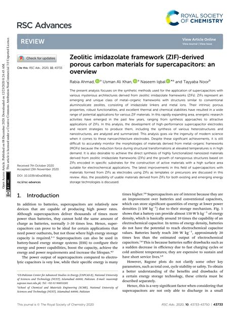 Pdf Zeolitic Imidazolate Framework Zif Derived Porous Carbon Materials For Supercapacitors