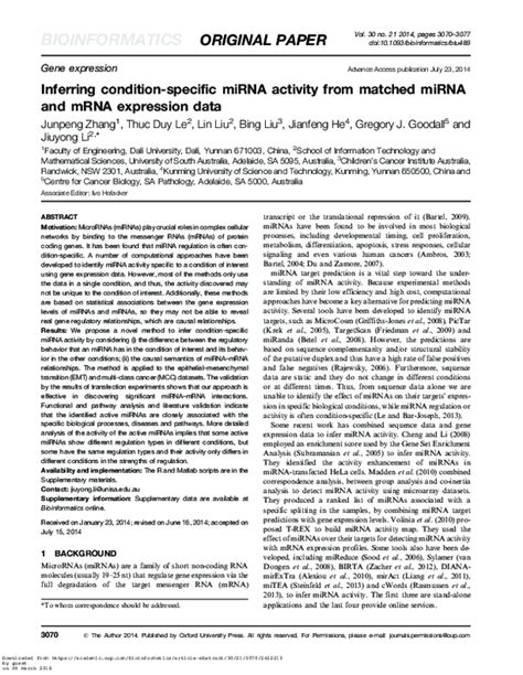 Pdf Inferring Condition Specific Mirna Activity From Matched Mirna And Mrna Expression Data