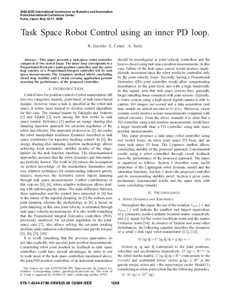 Pdf Task Space Robot Control Using An Inner Pd Loop