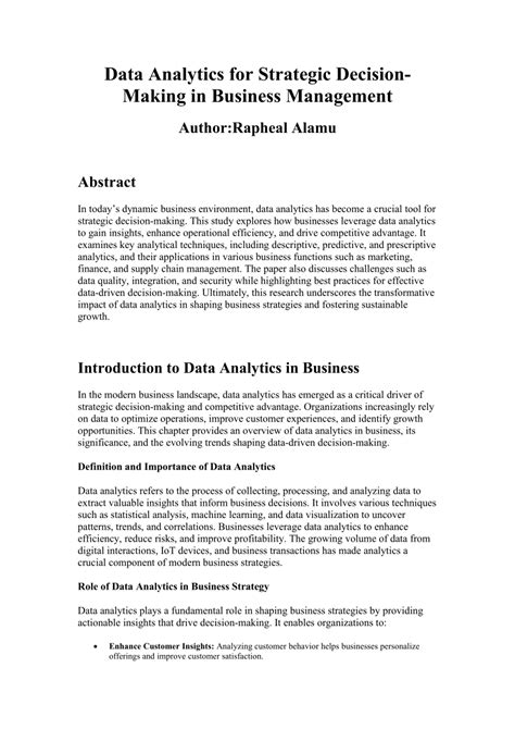 Pdf Data Analytics For Strategic Decision Making In Business Management Introduction To Data
