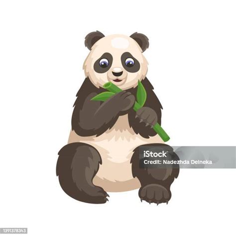귀여운 큰 팬더 대나무 잎을 먹는 팬더 벡터 만화 일러스트레이션 0명에 대한 스톡 벡터 아트 및 기타 이미지 0명 검은색