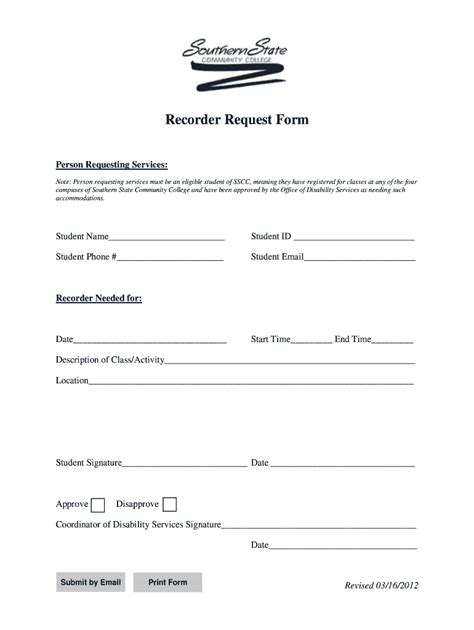 Fillable Online Sscc Recorder Request Form Southern State Community