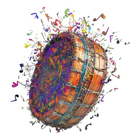 3d Rendering Of A Dholak With A Splash Of Musical Notes Against A