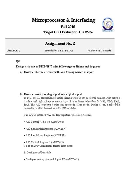 Assignment Number 2 Mpi Pdf Analog To Digital Converter