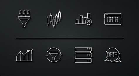 라인 바이너리 코드 파이 차트 인포그래픽 데이터 분석 서버 판매 깔때기 브라우저 주식 시장 및 재무 성장 아이콘을 설정합니다 벡터 개념에 대한 스톡 벡터 아트 및 기타