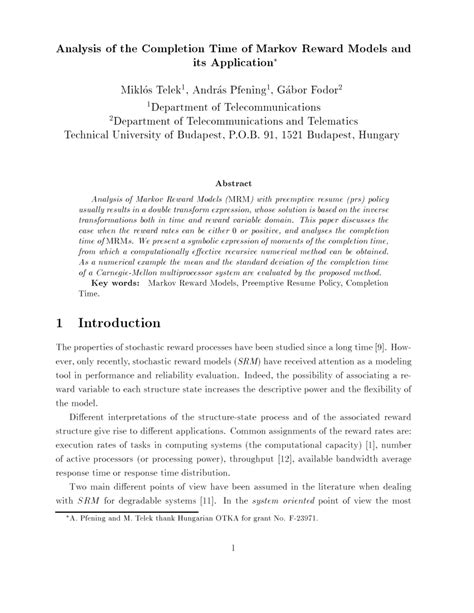 Pdf Analysis Of The Completion Time Of Markov Reward Models And Its Application