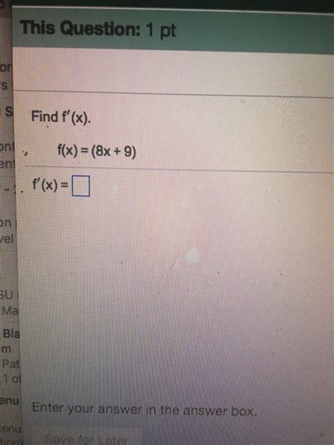 solved find f x f x 8x 9 f x
