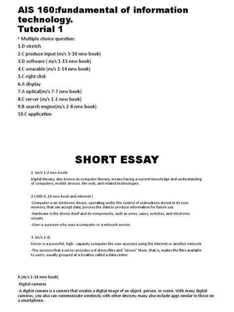 Ais 160fundamental Of Information Technology Tutorial 1 Pdf