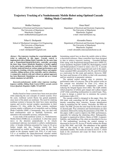 Pdf Trajectory Tracking Of A Nonholonomic Mobile Robot Using Optimal