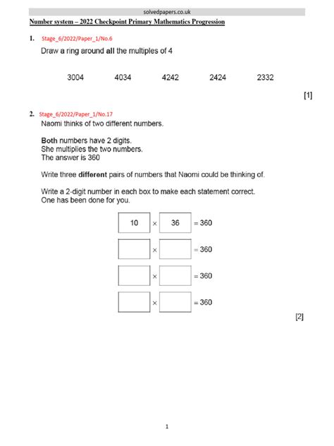 2022 Number System Checkpoint Primary Progression Pdf