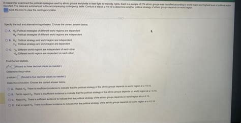 solved clek the ican to view the contingency table spectly