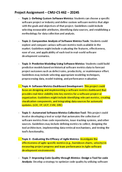 Project Assignment 2024 Cmu Cs 462 Metrics Tools And Analysis Studocu