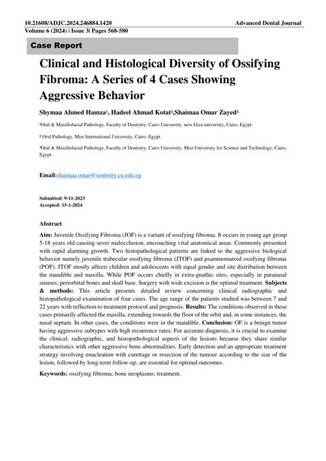 Pdf Clinical And Histological Diversity Of Ossifying Fibroma A