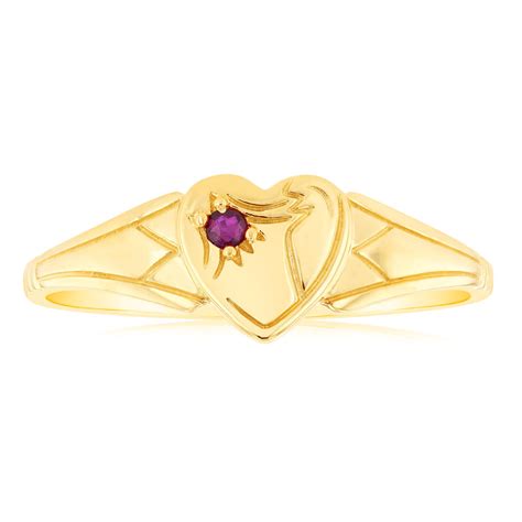 Natural Ruby Heart Signet Ring In 9ct Yellow Gold Shiels Jewellers