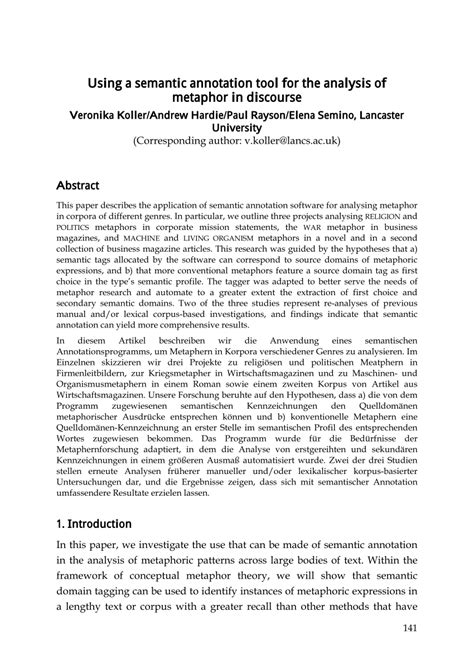 Pdf Using A Semantic Annotation Tool For The Analysis Of Metaphor In Discourse