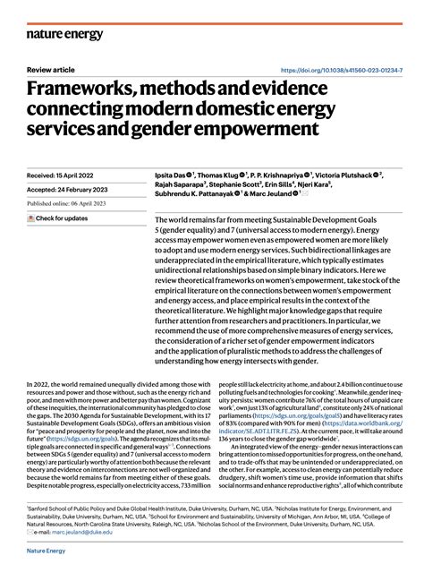 Frameworks Methods And Evidence Connecting Modern Domestic Energy Services And Gender