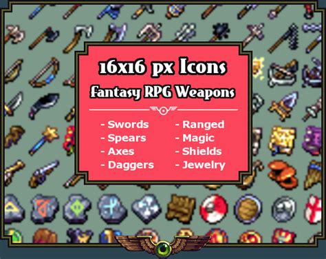 Pixel Fantasy Rpg Icons Weapons 16x16 By Thomas Feichtmeir Cyangmou