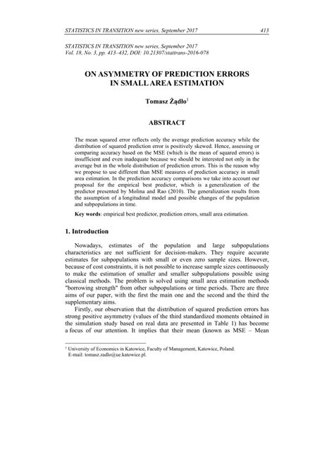 Pdf On Asymmetry Of Prediction Errors In Small Area Estimation