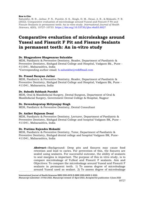 Pdf Comparative Evaluation Of Microleakage Around Yuseal And Fissurit F Pit And Fissure