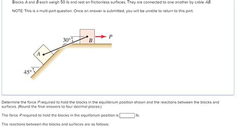 solved blocks a and b each weigh 50lb and rest on