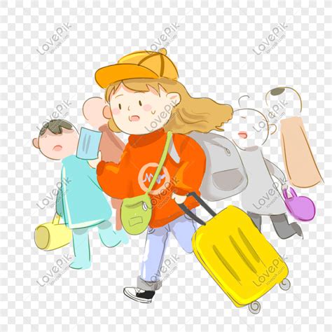 봄 축제 캐릭터 및 여행 가방 Png 일러스트 무료 다운로드 Lovepik