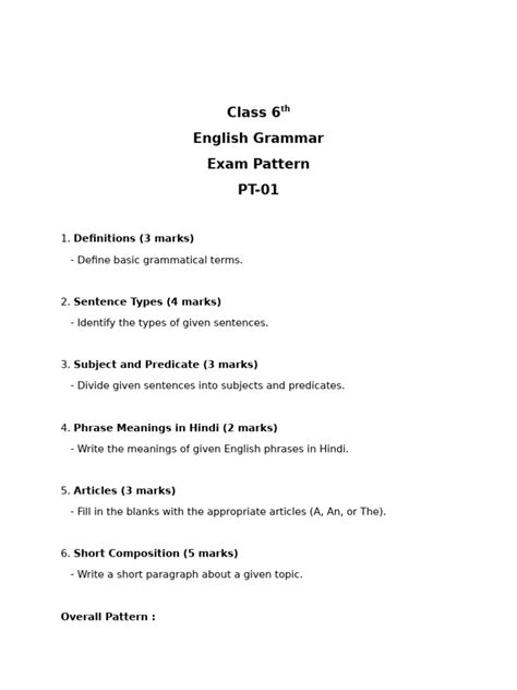 Exam Pattern 6th Pdf