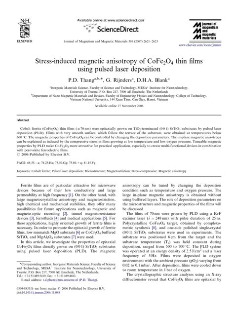 Pdthang Stress Induced Magnetic Anisotropy Of Cofe2o4 Thin Films