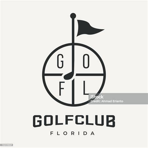 골프 스틱 로고가 있는 플래그 기호 골프 컨트리 클럽 심플한 디자인 벡터 로고에 대한 스톡 벡터 아트 및 기타 이미지 로고