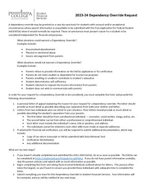 Fillable Online Filling Out The FAFSA Dependency Override Fax Email Print PdfFiller