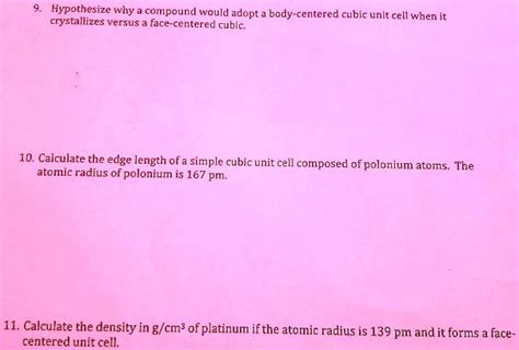 Solved Hypothesize Why Compound Would Adopt Body Centered Cubic Unit