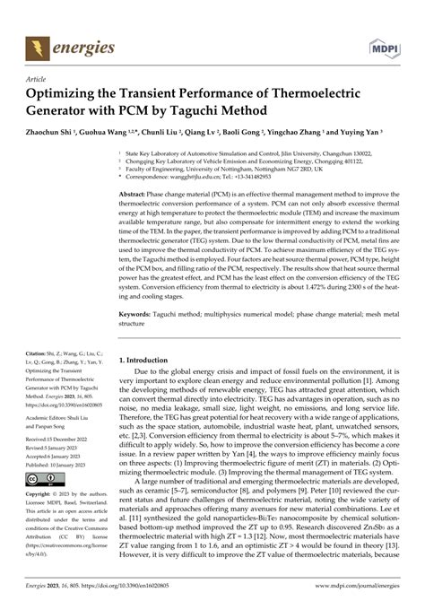 Pdf Optimizing The Transient Performance Of Thermoelectric Generator