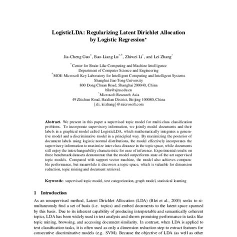 Logisticlda Regularizing Latent Dirichlet Allocation By Logistic Regression Acl Anthology