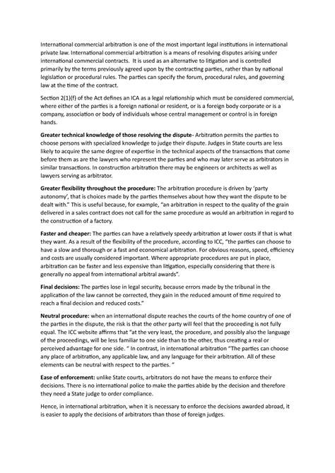 Arbitration Notes International Commercial Arbitration Is One Of The Most Important Legal
