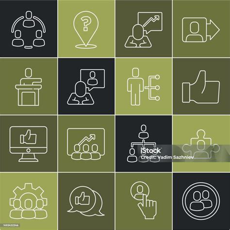 라인 프로젝트 팀 베이스 손 모양 팀 리더 헤드 헌팅 스피커 및 남자 비즈니스 정장 아이콘 사용자를 설정합니다 벡터 개념에 대한 스톡 벡터 아트 및 기타 이미지 Istock