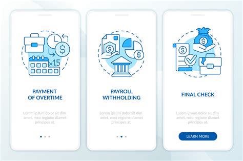 Employee Grievances On Wage Issues Blue Onboarding Mobile App Screen Walkthrough 3 Steps