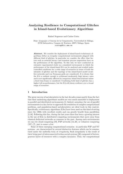 Pdf Analyzing Resilience To Computational Glitches In Island Based Evolutionary Algorithms