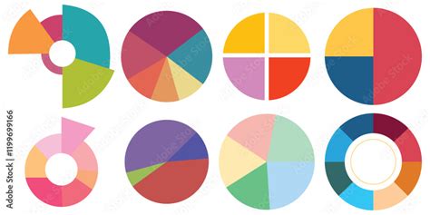 Set Of Pie Chart Color Wheel Of Business Report Infographic Colorful Circle Section Graph And