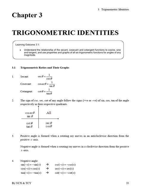 Trigonometric Identities Pdf Trigonometric Functions Mathematical