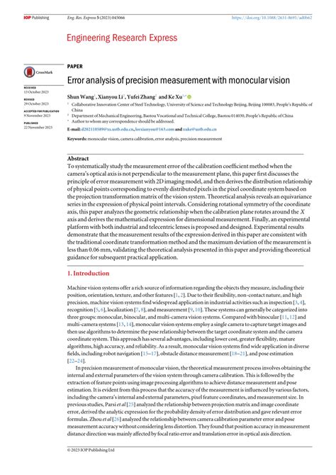 Error Analysis Of Precision Measurement With Monocular Vision