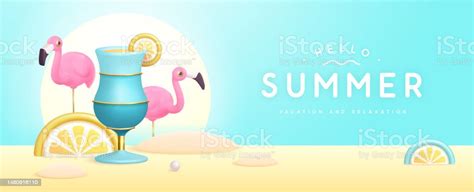 3d 플라스틱 칵테일 열대 과일 플라밍고가 있는 여름 파티 배경 벡터 그림 0명에 대한 스톡 벡터 아트 및 기타 이미지 0명 3차원 형태 계절 Istock