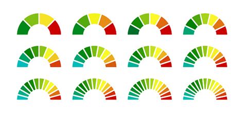 주차 미터 게이지 아이콘입니다 효율성 또는 행복 측정 척도 섹션 차갑고 뜨거운 온도 다이얼 복종 낮은 수준의 연료 인포그래픽과 높은 수준의 연료 인포그래픽 5에 대한 스톡