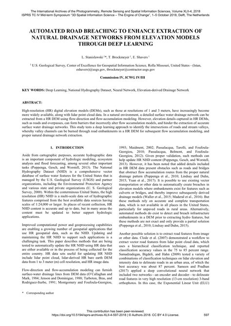 Pdf Automated Road Breaching To Enhance Extraction Of Natural Drainage Networks From Elevation