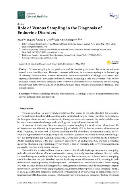 Pdf Role Of Venous Sampling In The Diagnosis Of Endocrine Disorders