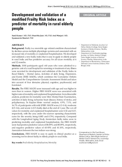 Pdf Development And Validation Of A Modified Frailty Risk Index As A