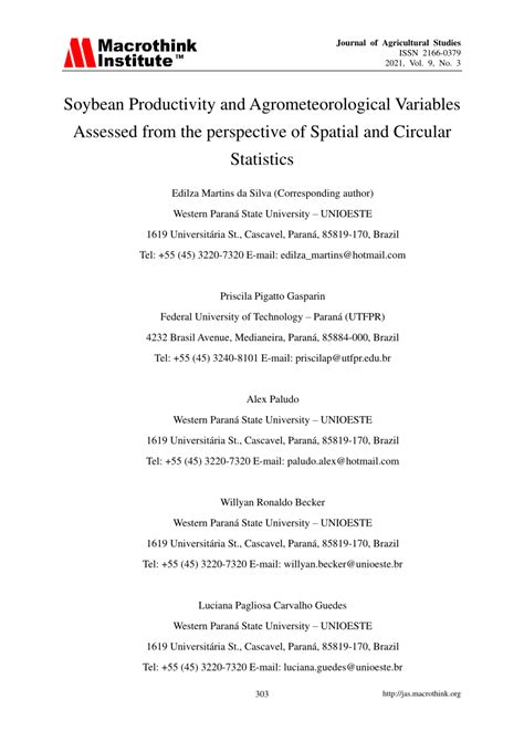 Pdf Soybean Productivity And Agrometeorological Variables Assessed From The Perspective Of