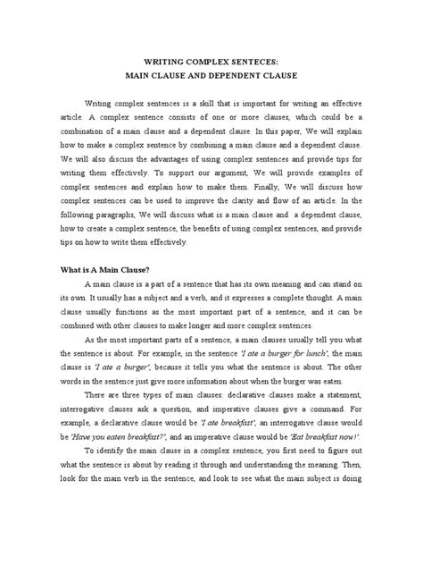 Writing Complex Senteces Pdf Sentence Linguistics Clause