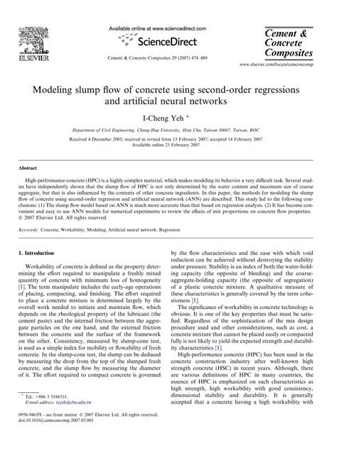 pdf modeling slump flow of concrete using second order regressions